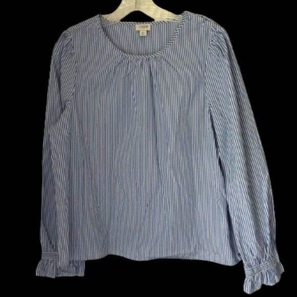 J. Crew | Tops | J Crew Blue Pinstriped Nautica Cotton Poplin Blouse Size Med | Poshmark